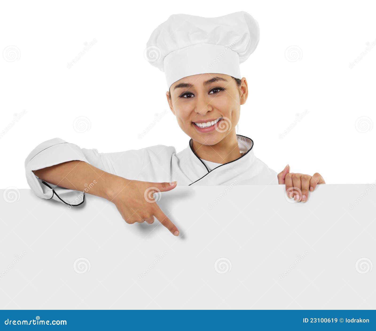 Chef Pointing at Sign with Copy Space Stock Image - Image of head ...