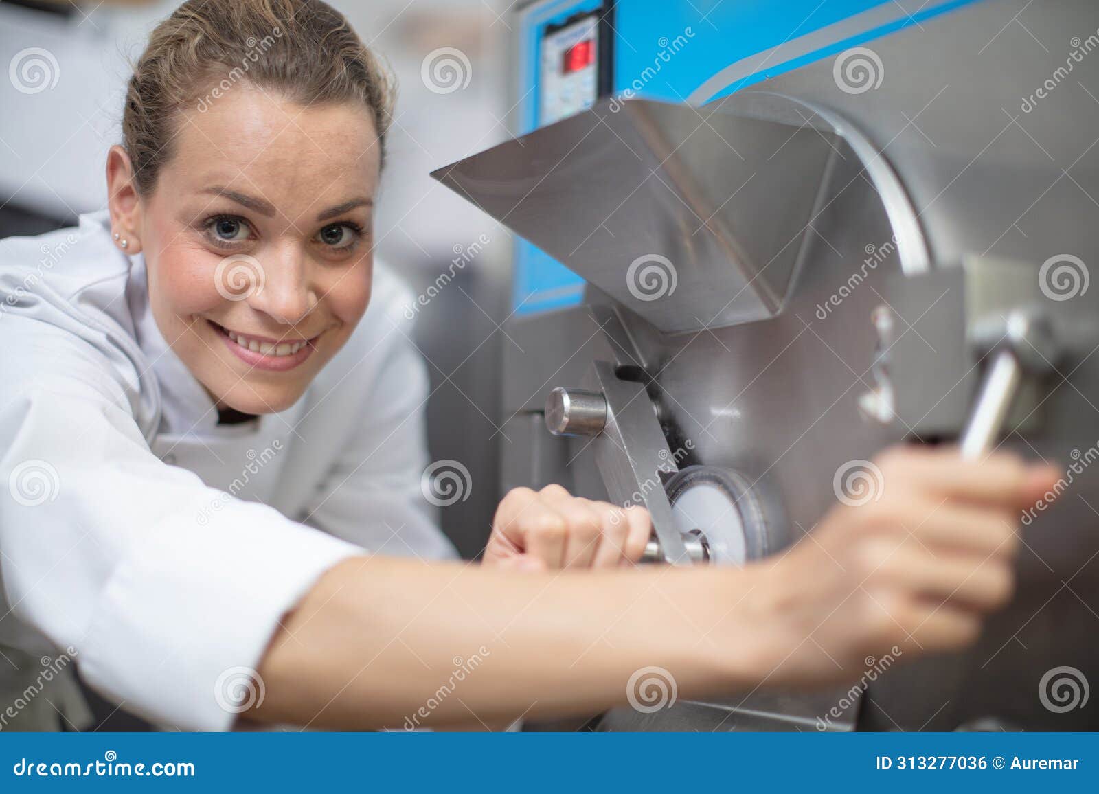Chef Pouring Basis into Ice Cream Freezer Machine Stock Photo - Image ...