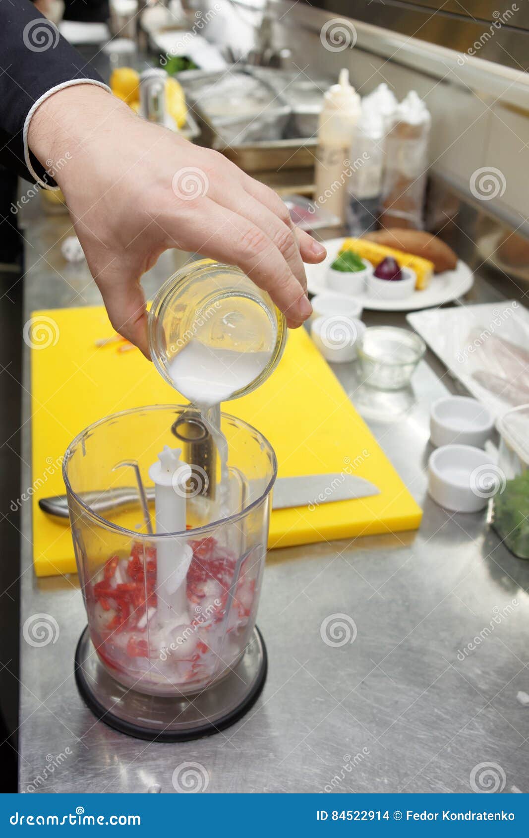 Chef is Pouring Cocoa Milk in Blender Stock Photo - Image of cooking ...