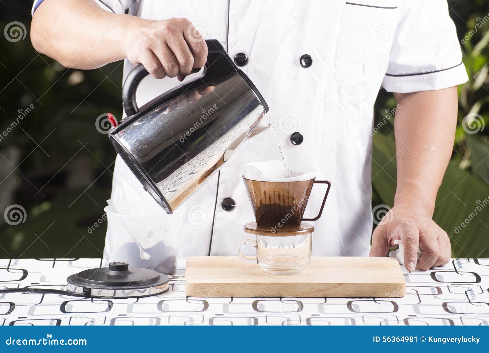 Chef Pouring Hot Water To Fresh Coffee Stock Image - Image of beverage ...