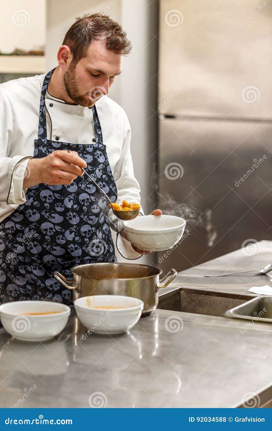Chef is pouring soup stock photo. Image of cuisine, dinner - 92034588