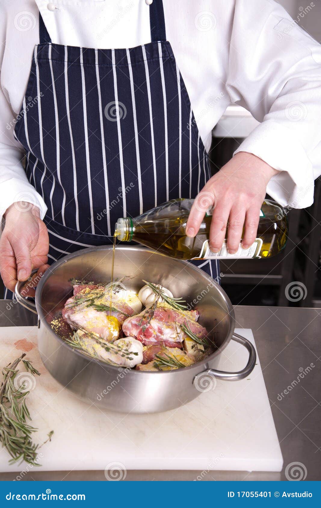 Chef pours olive oil stock image. Image of gastronomy - 17055401