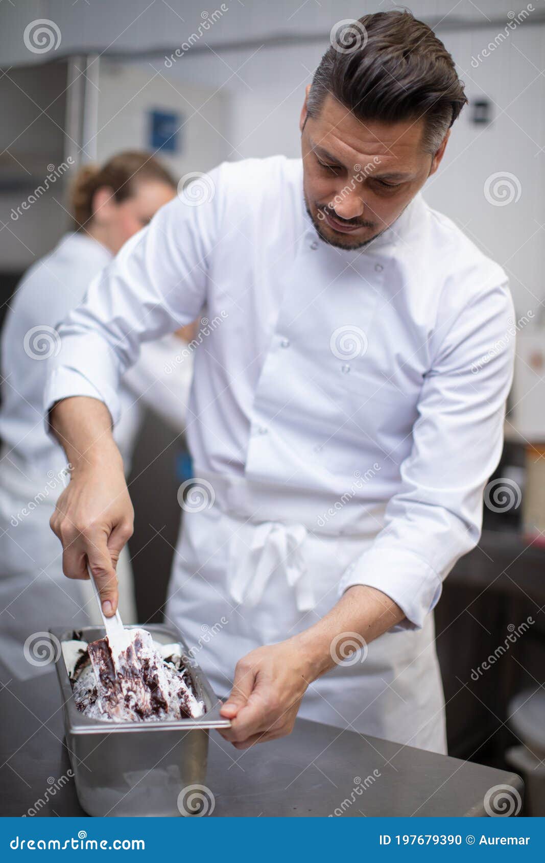 Chef Prepairing Basis for Ice Cream Making Stock Photo - Image of chef ...