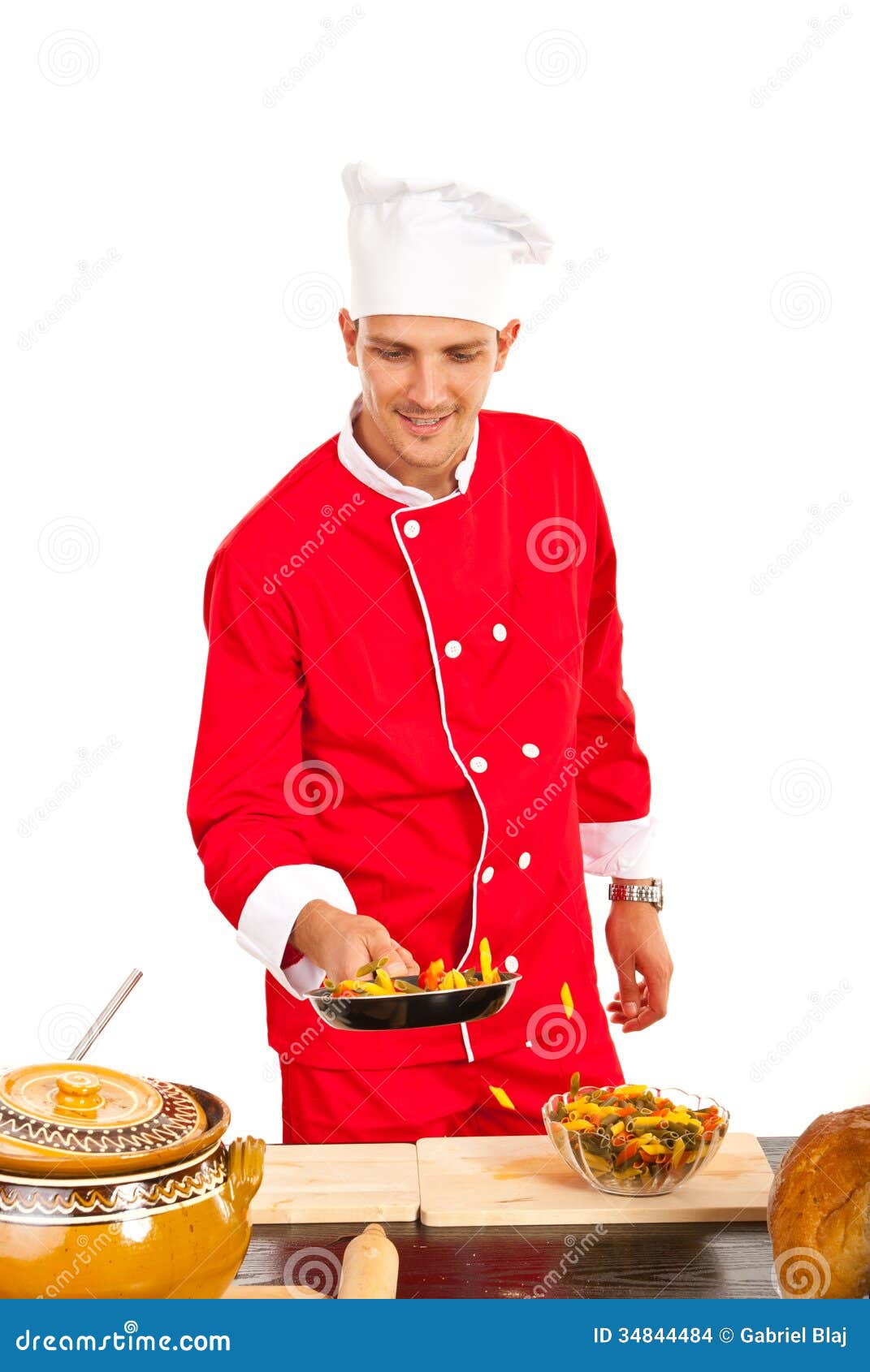 Chef Prepare Macaroni in Pan Stock Photo - Image of male, food: 34844484