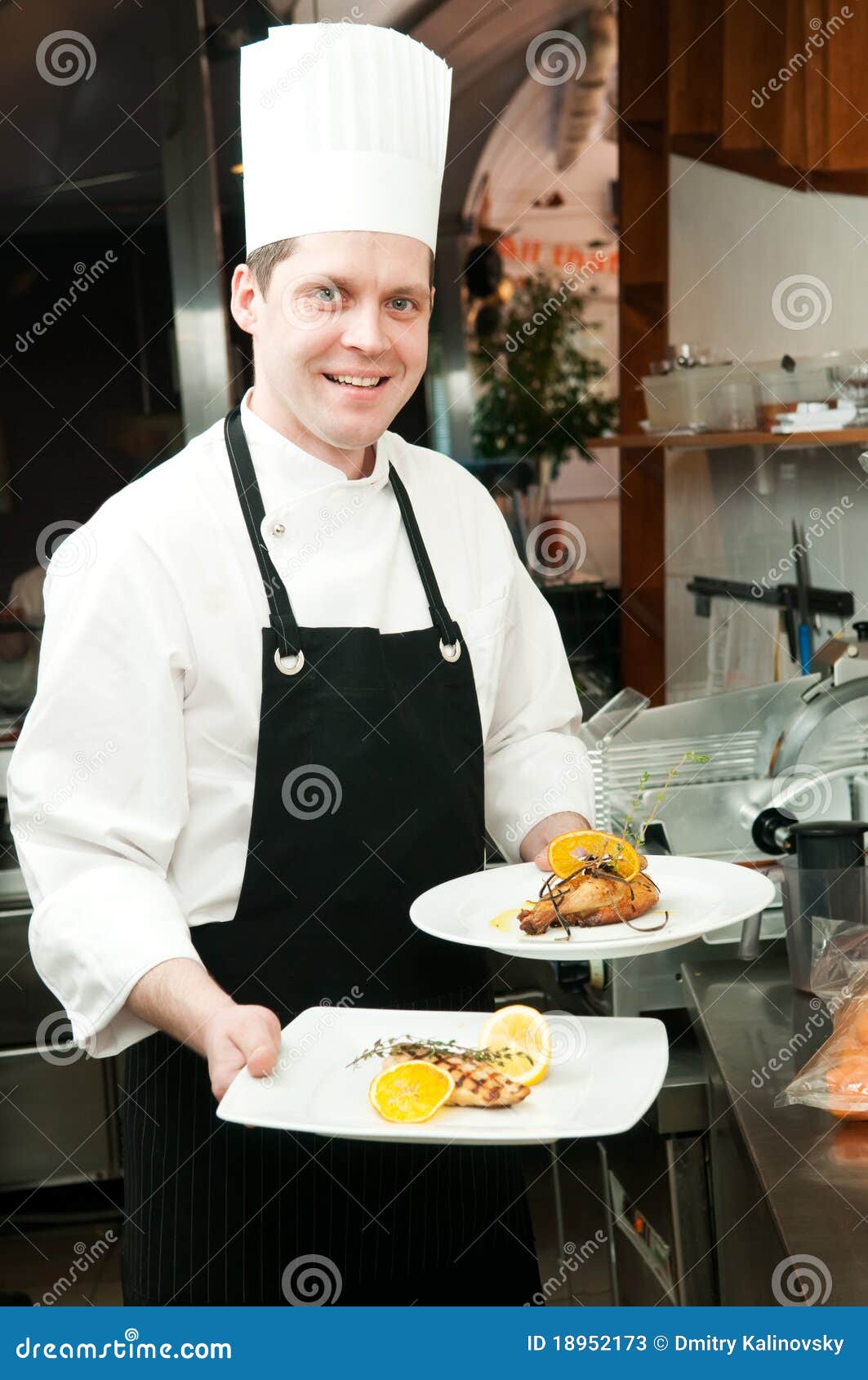 Chef with Prepared Food on Plates Stock Image - Image of cooker ...