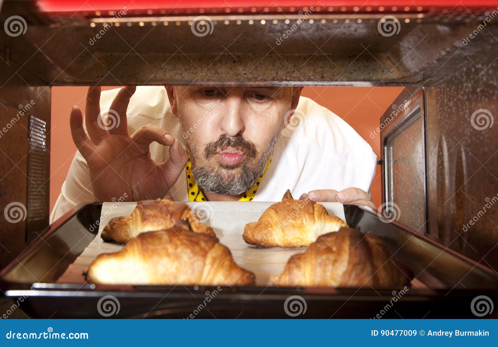 Chef Prepares Croissant in the Oven Stock Image - Image of baker ...
