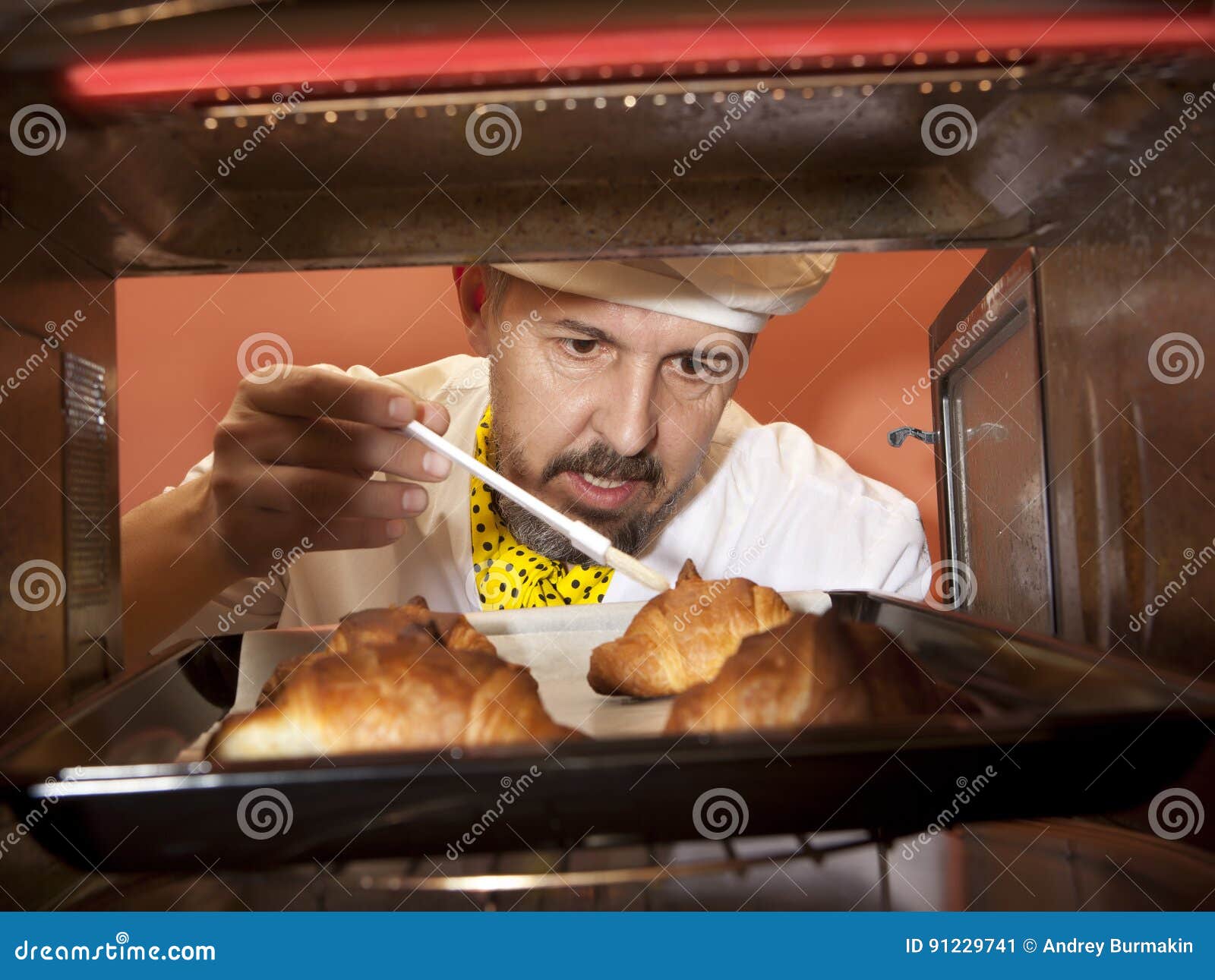 Chef Prepares Croissant in the Oven Stock Image - Image of herd ...