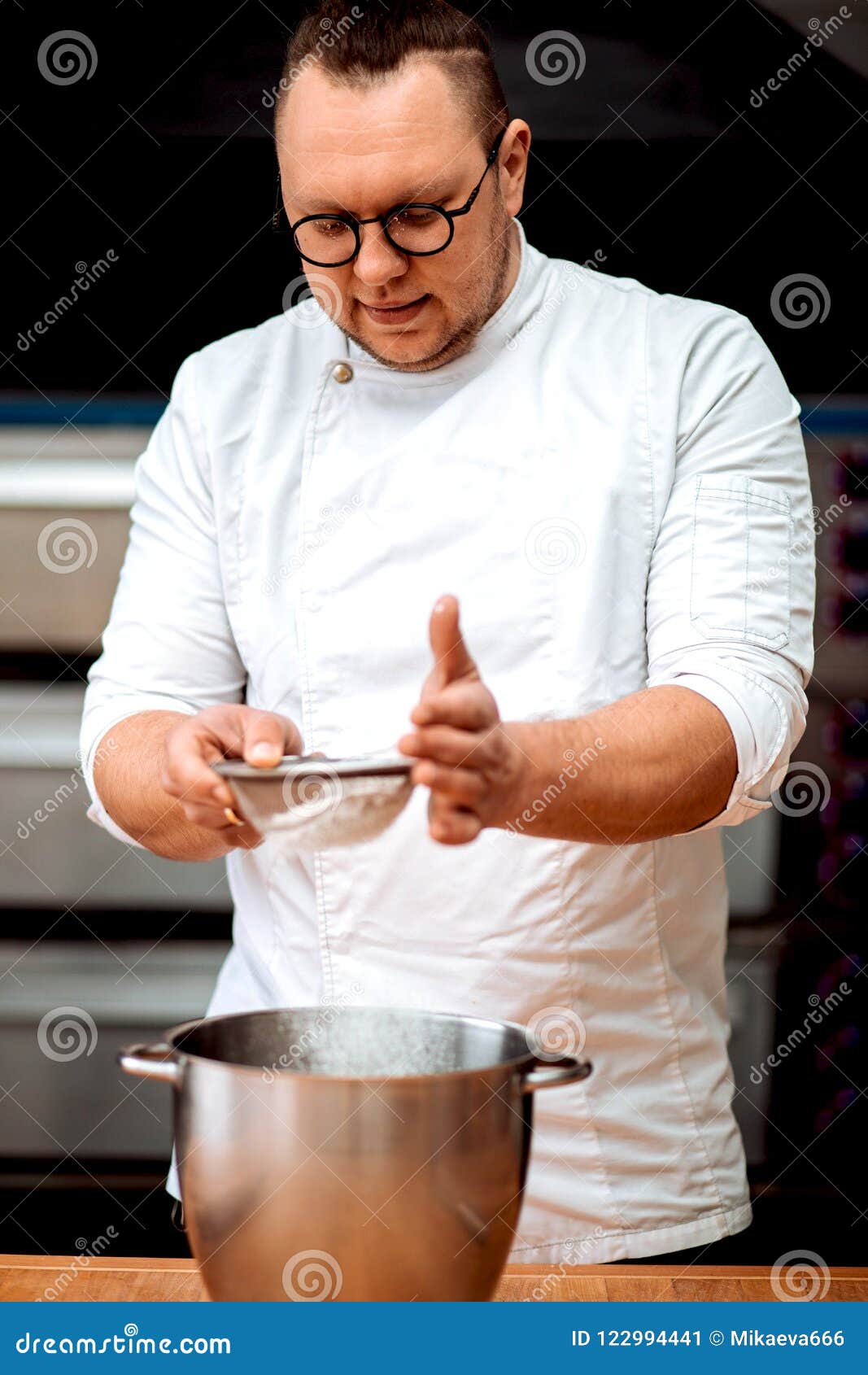 The chef prepares dough stock image. Image of powder - 122994441