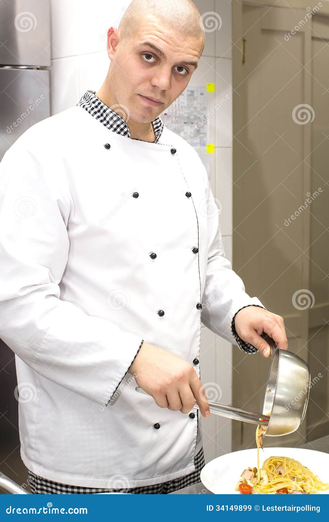 Chef prepares a meal stock image. Image of male, apron - 34149899