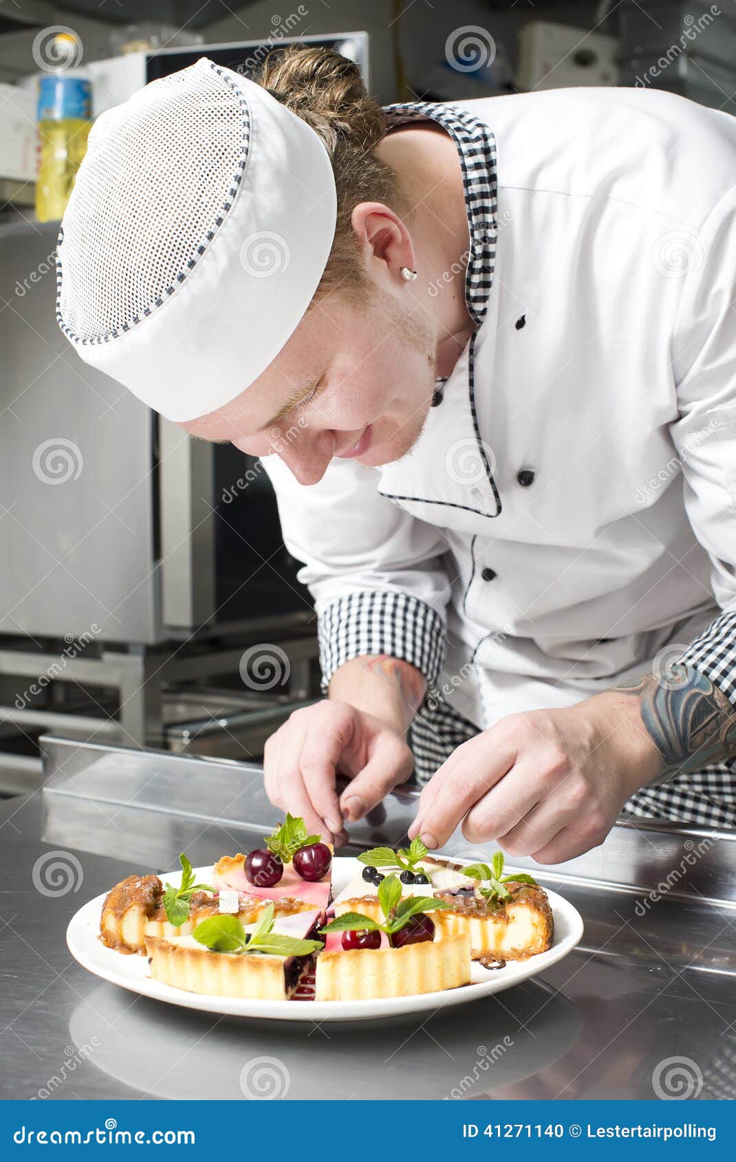 Chef prepares a meal stock photo. Image of meal, plate - 41271140