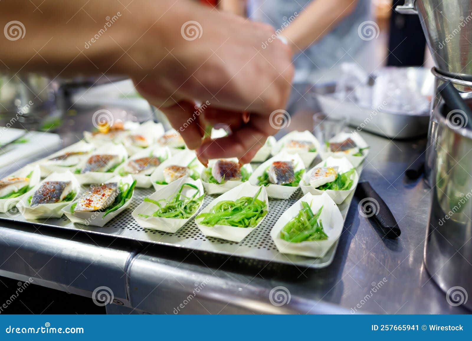 Chef Preparing Appetizers for a Buffet Meal Stock Image - Image of ...