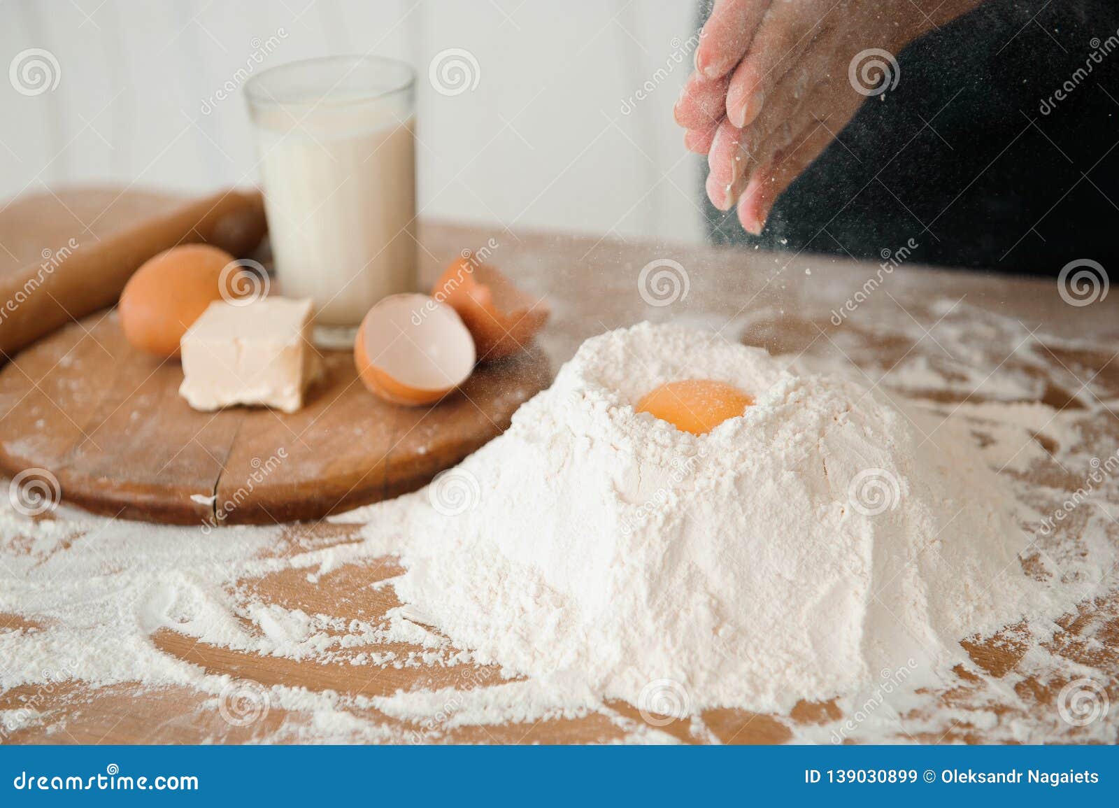 Chef Preparing Dough - Cooking Process, Work with Flour Stock Image ...
