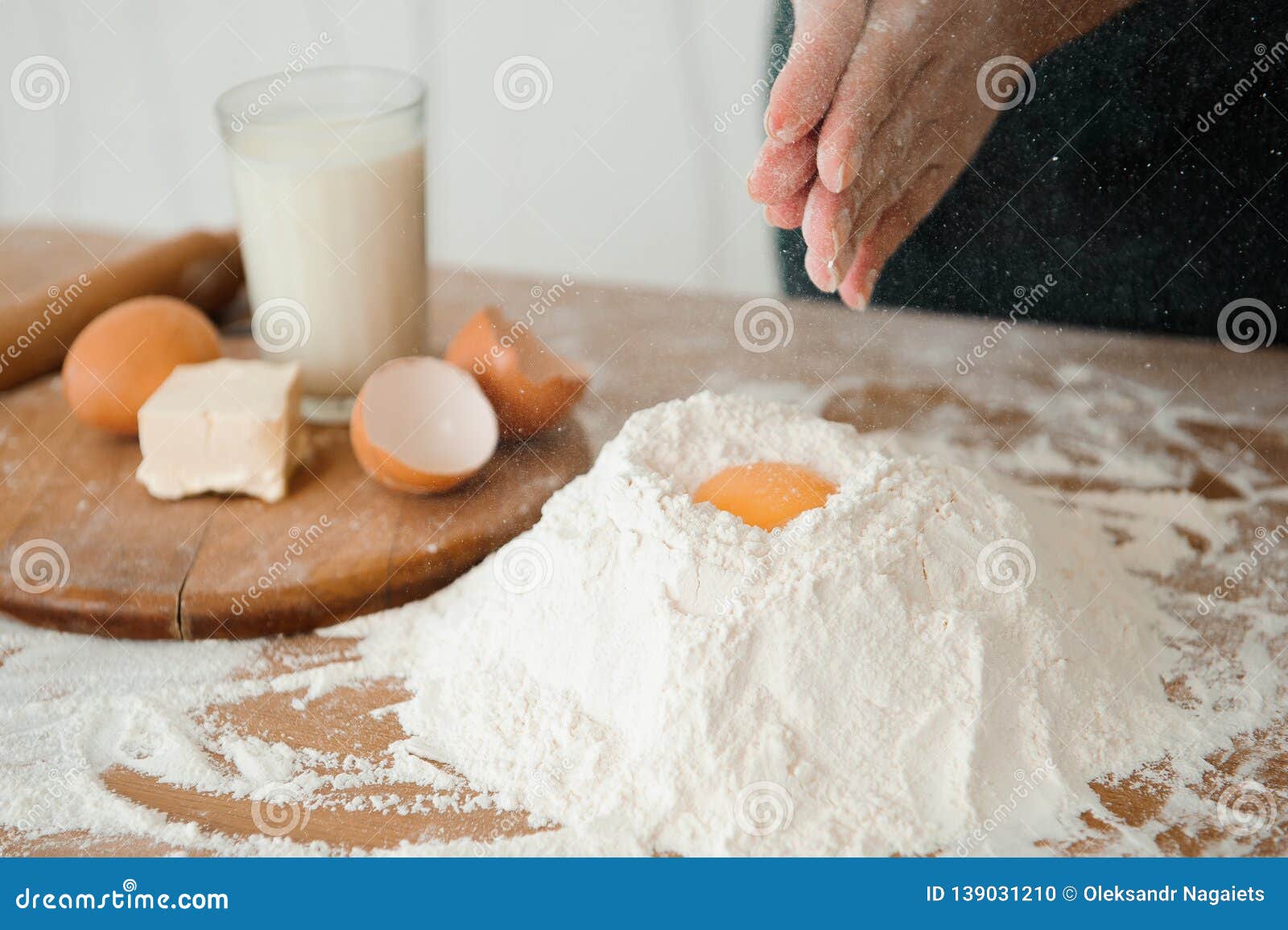 Chef Preparing Dough - Cooking Process, Work with Flour Stock Photo ...