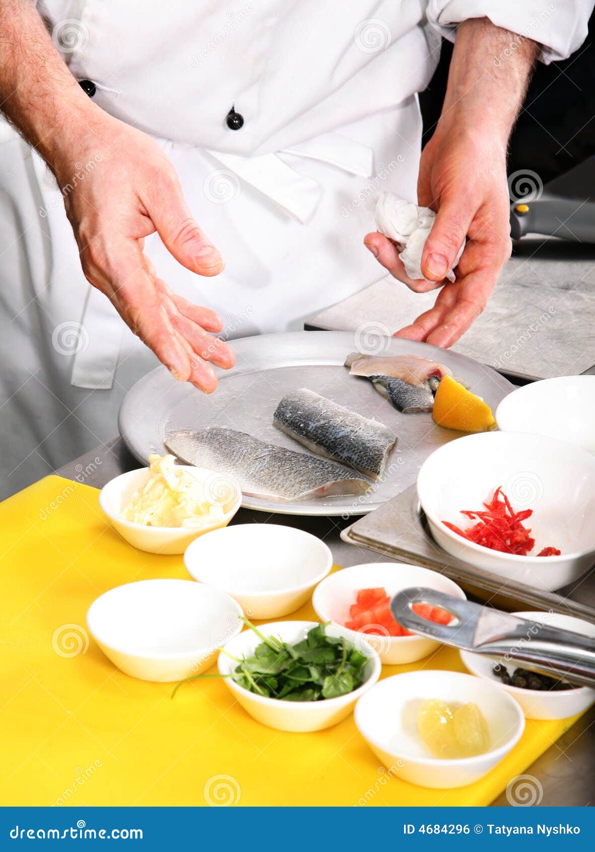 Chef preparing fish stock photo. Image of professional - 4684296