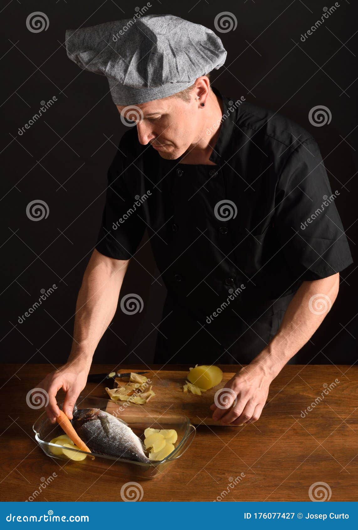 Chef Preparing a Fish Dish with Garnish Stock Image - Image of dressing ...