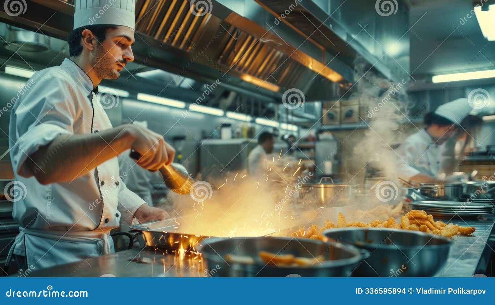 A Chef Preparing Food in a Busy Commercial Kitchen Stock Photo - Image ...