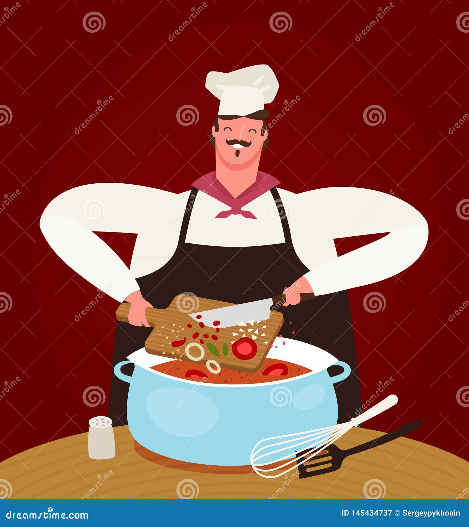 Chef Preparing Food in the Kitchen. Hand Drawn Vector Illustration ...