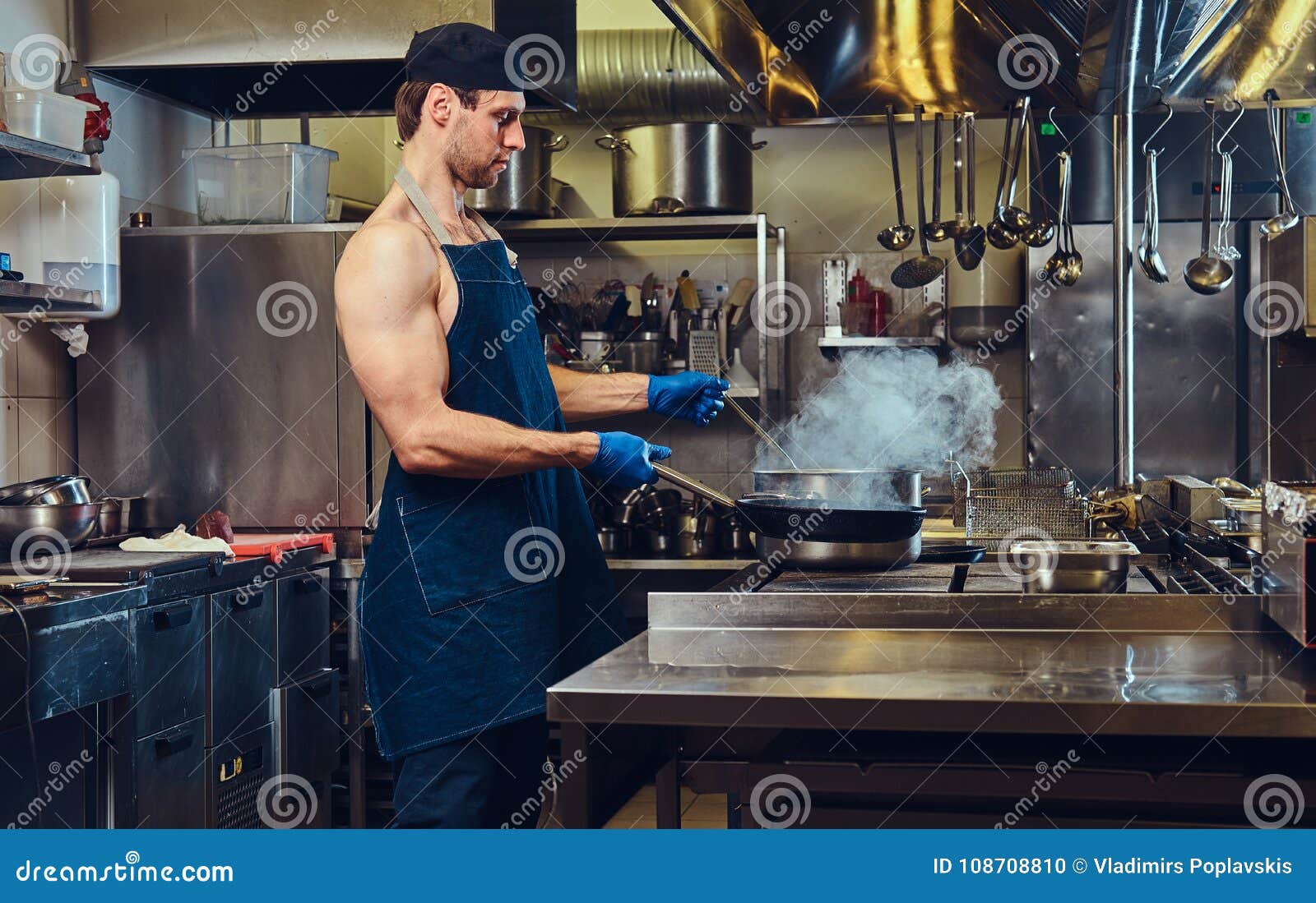 The Chef Preparing Meat on a Dry Pan. Stock Photo - Image of lamb ...