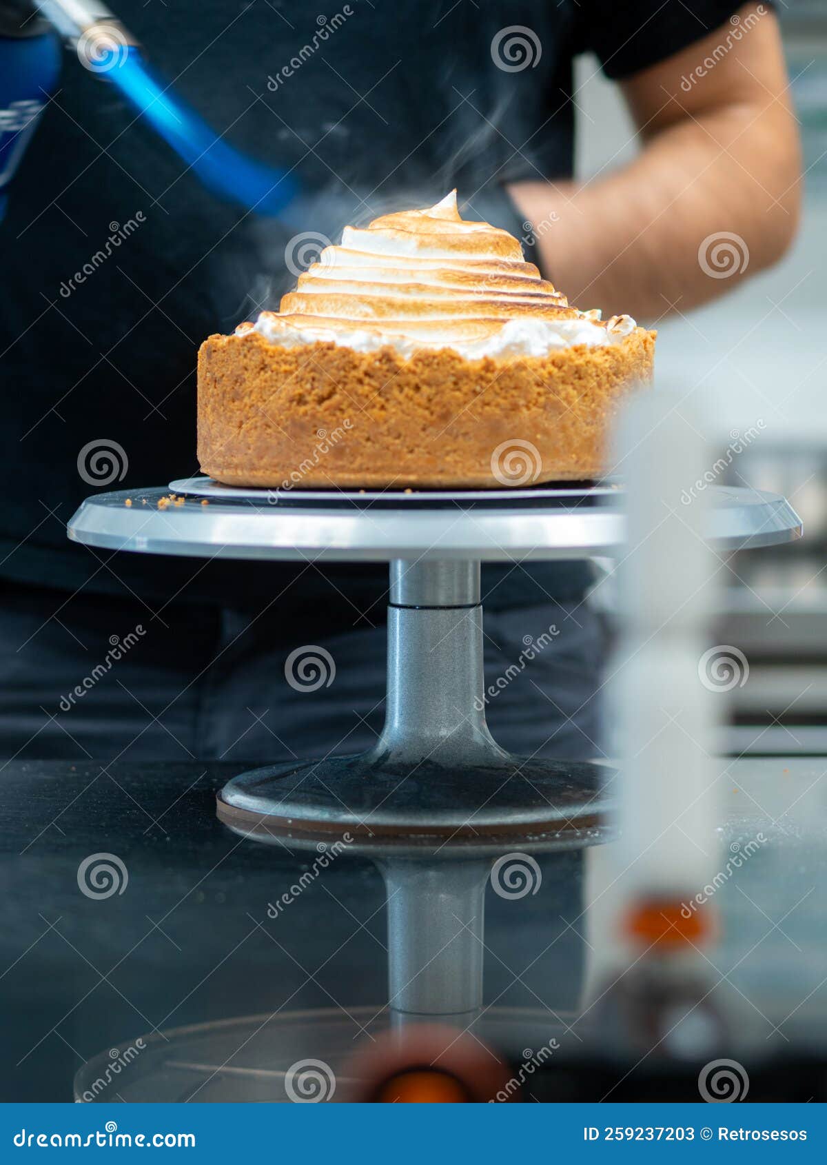 Chef Preparing Meringue Cake with Pastry Burner and Flame Stock Image ...