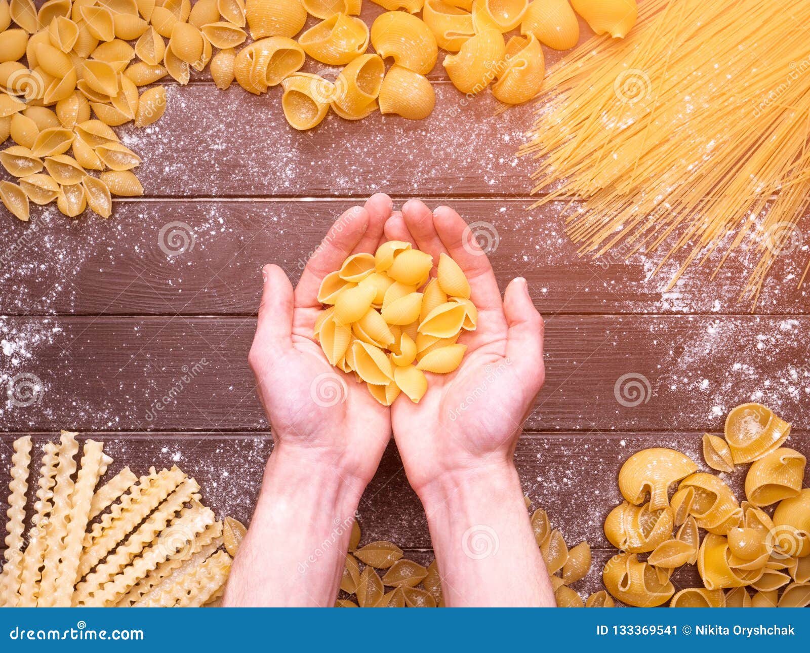 Chef Preparing Pasta. Different Pasta. Stock Image - Image of bakery ...