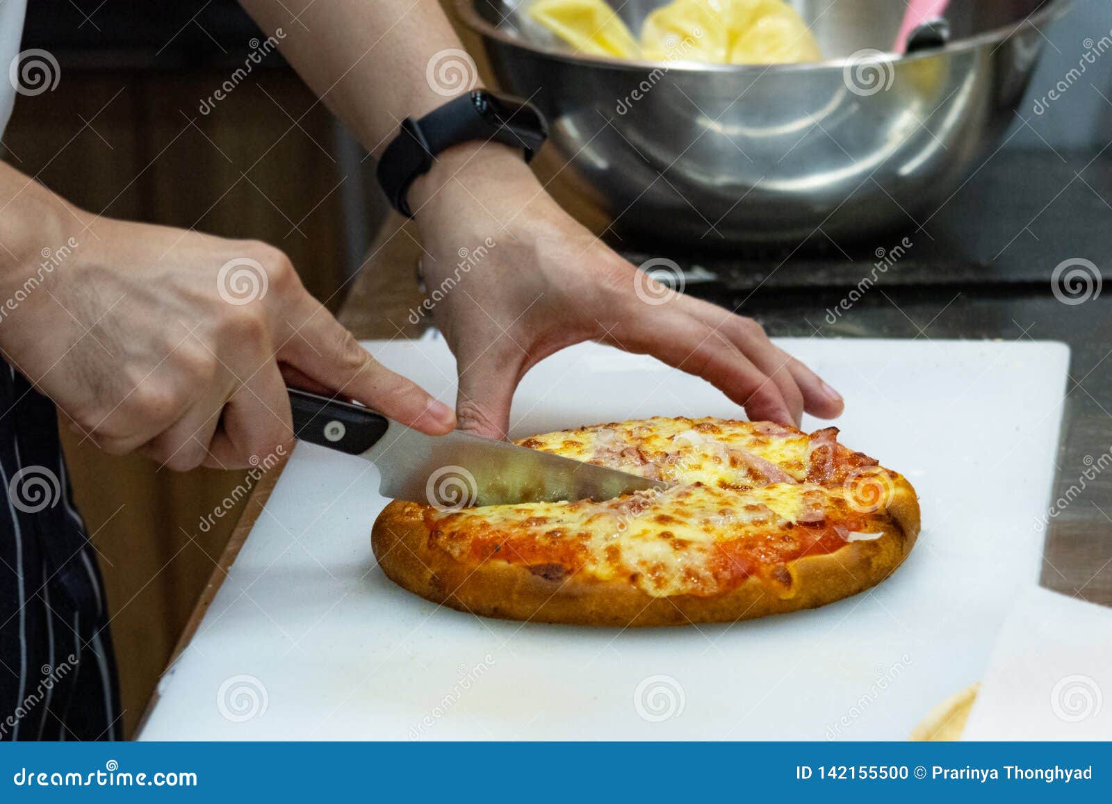 Chef Preparing Pizza , the Process of Making Pizza Stock Photo - Image ...