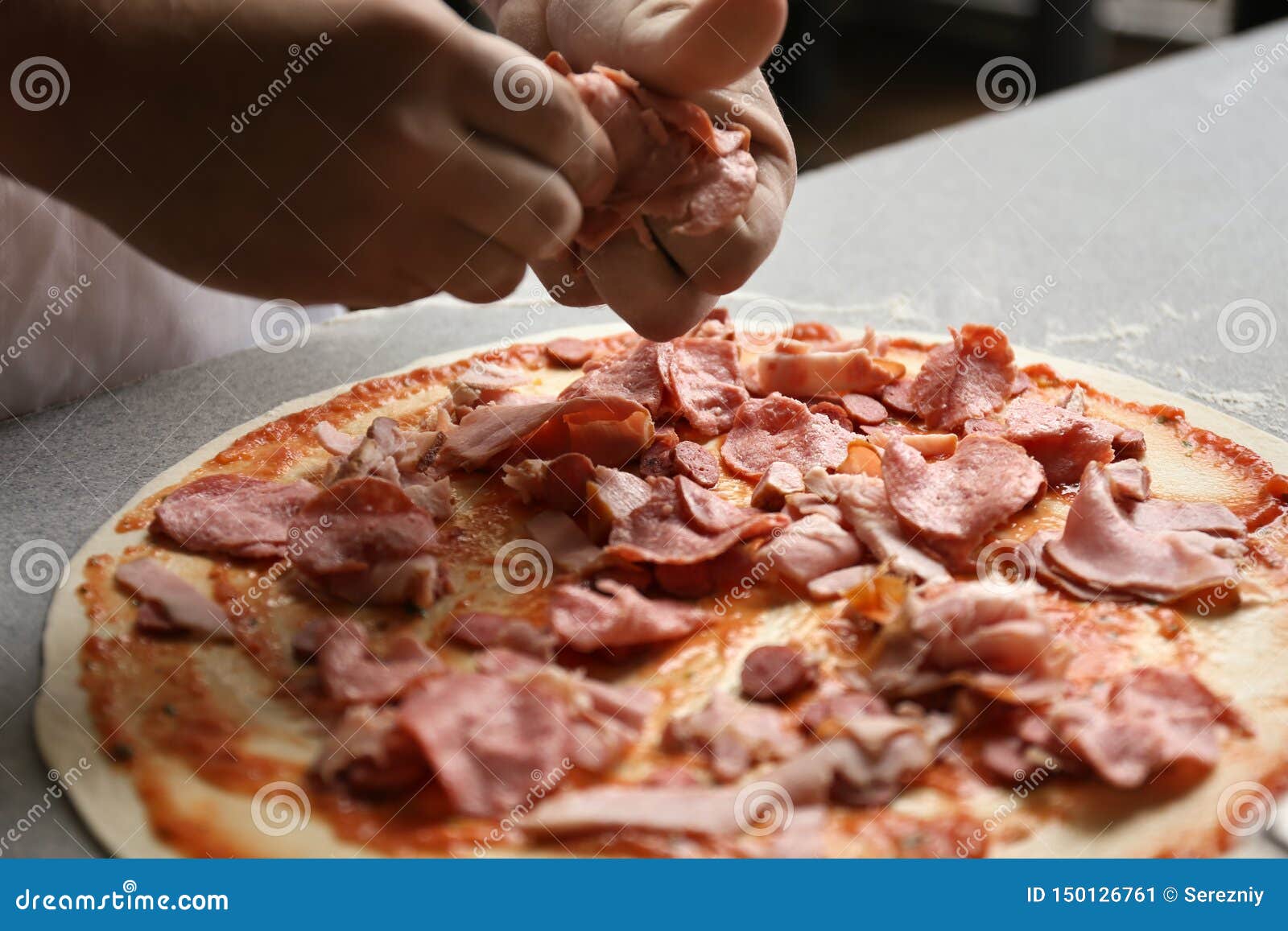 Chef Preparing Pizza on Table in Restaurant Kitchen Stock Image - Image ...