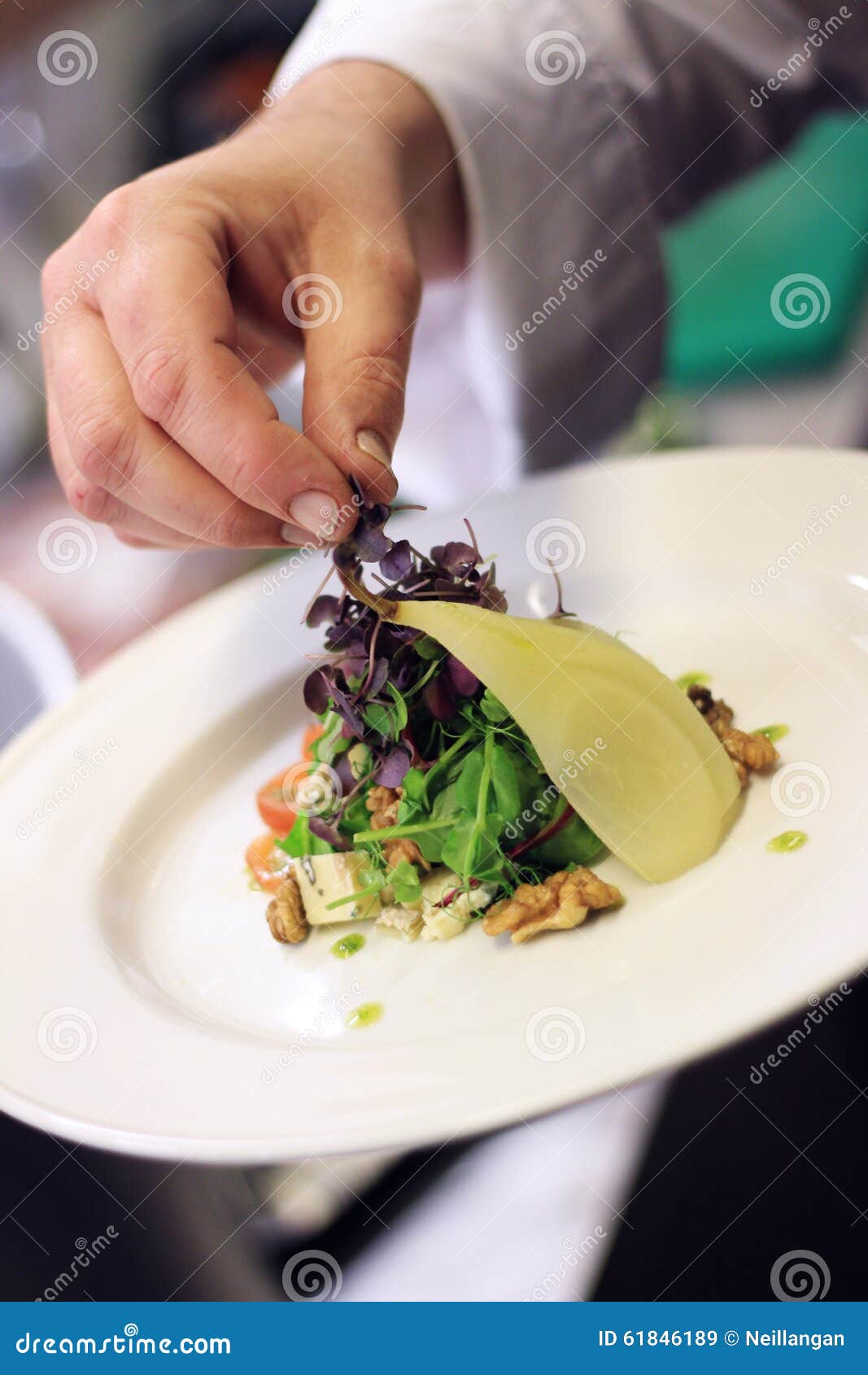 Chef Preparing Plated Appetizer Stock Image - Image of pear, preparing ...