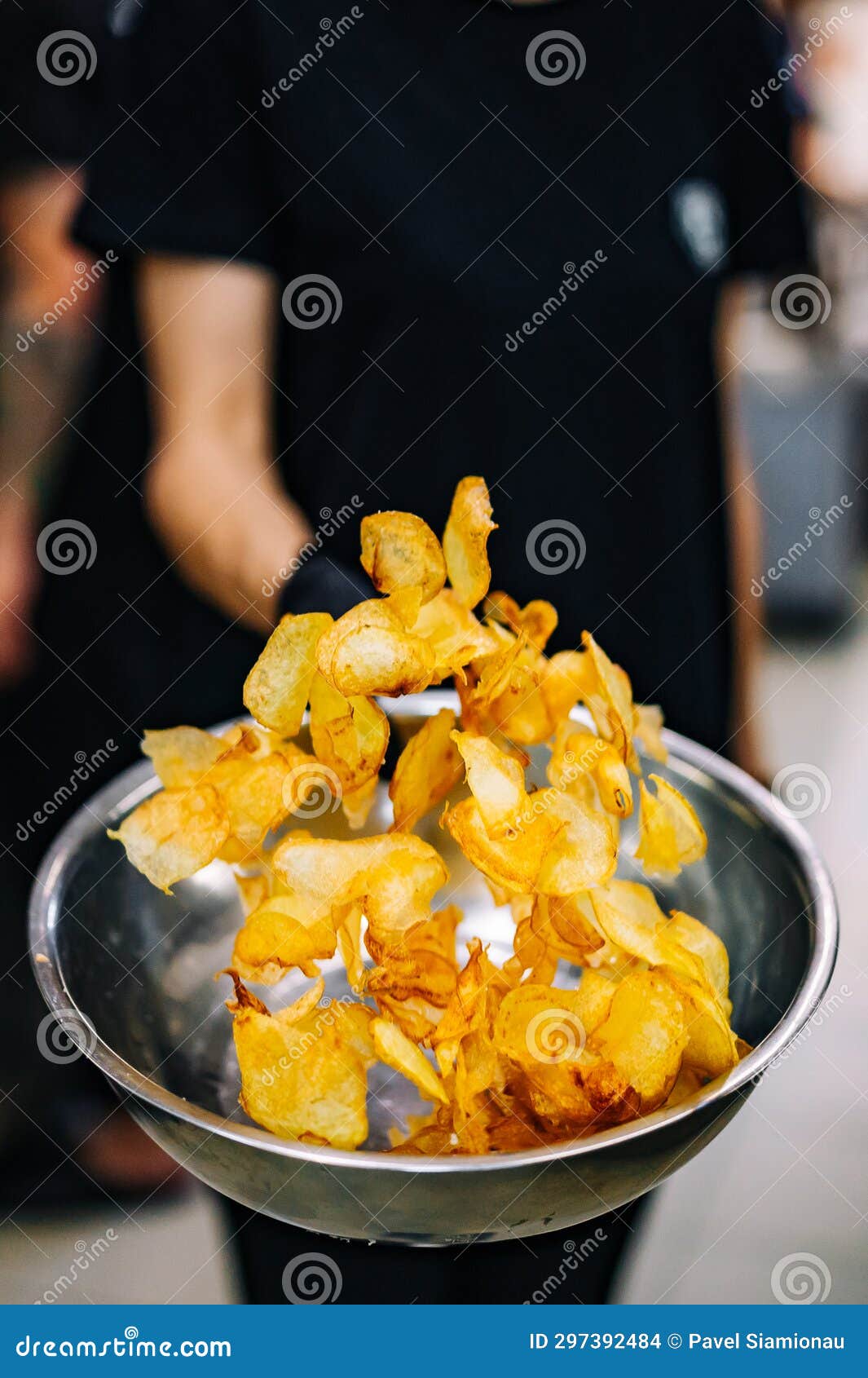 Chef Preparing Potato Chips in Kitchen Stock Photo - Image of salted ...