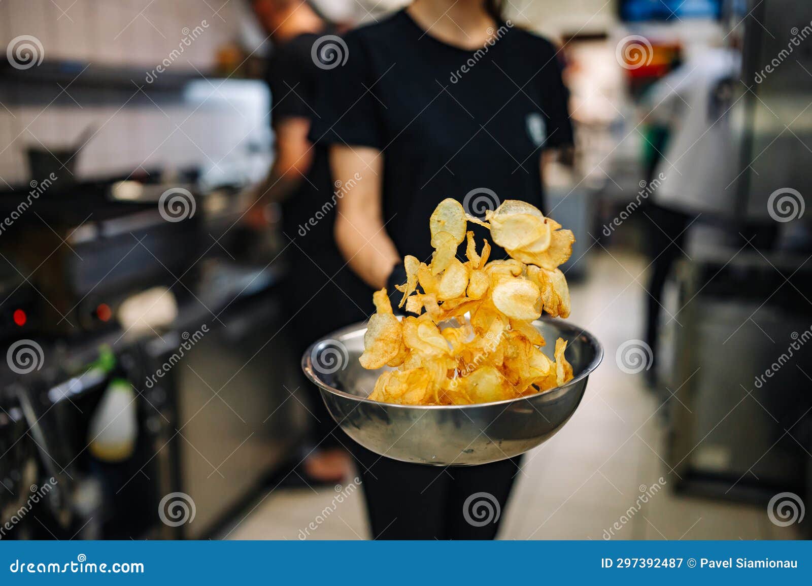 Chef Preparing Potato Chips in Kitchen Stock Image - Image of kitchen ...