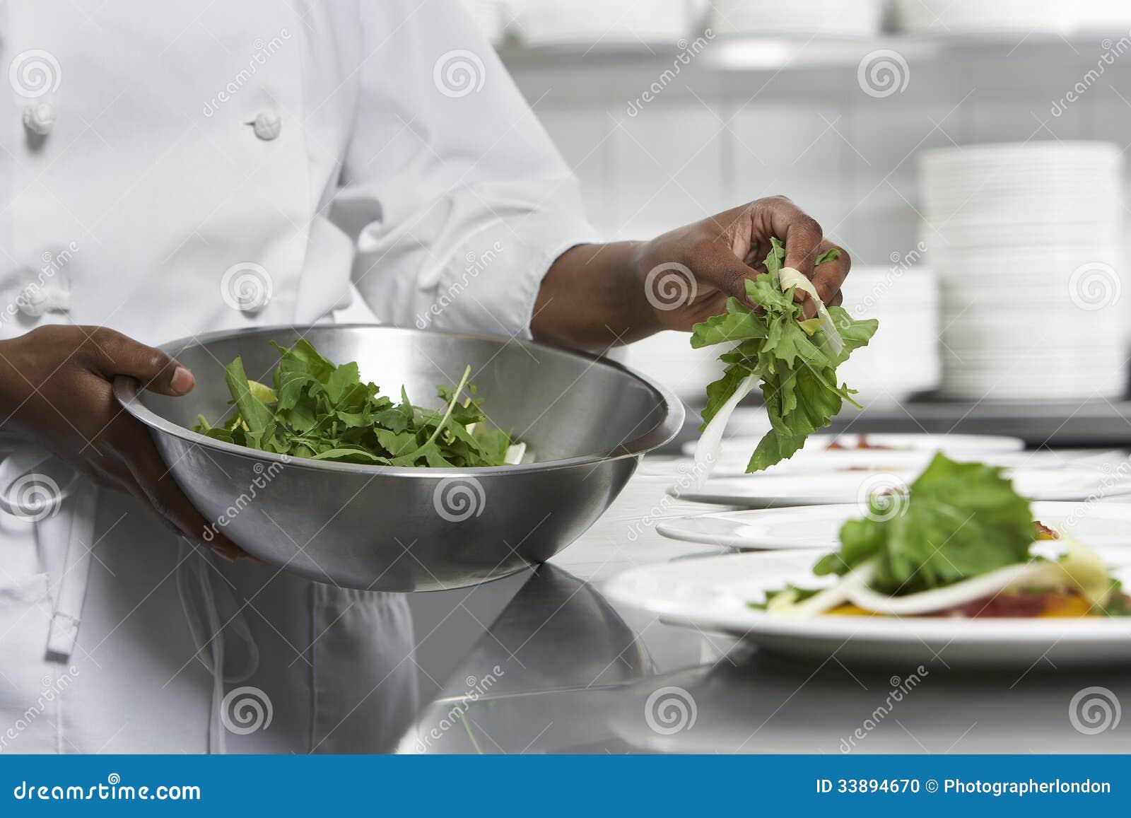 Chef Preparing Salad stock photo. Image of female, preparation - 33894670