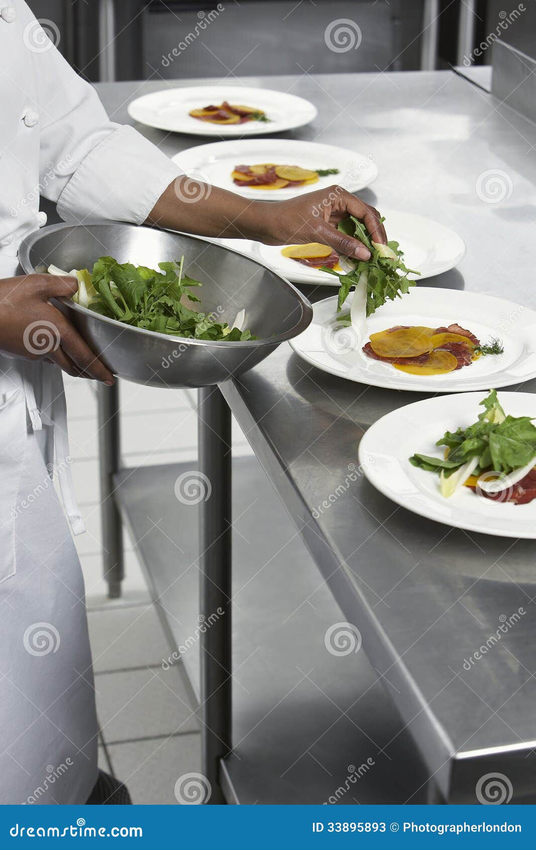 Chef Preparing Salad stock image. Image of american, plate - 33895893