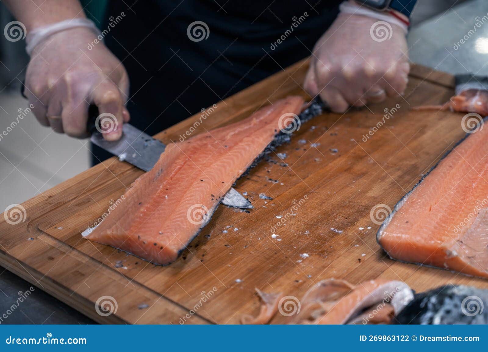 Chef Preparing a Salmon Fish Stock Photo - Image of person, counter ...