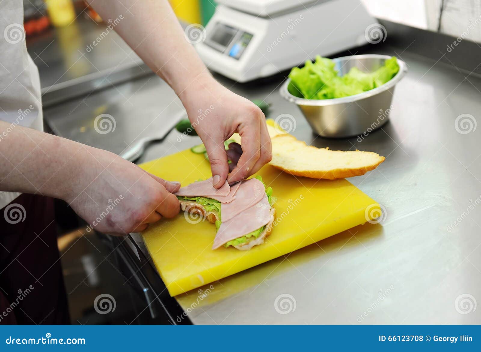 Chef preparing a sandwich stock photo. Image of kitchen - 66123708