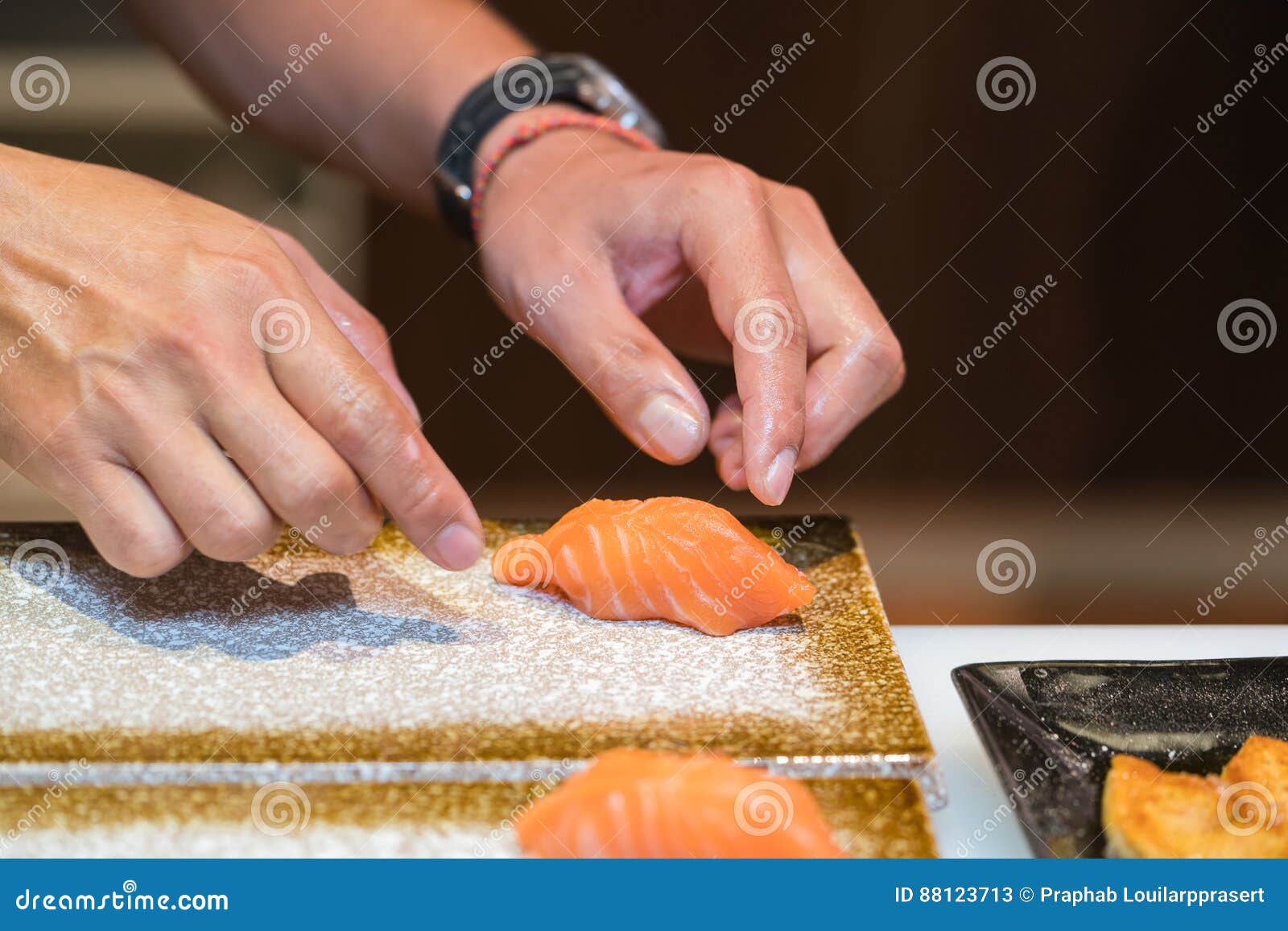 Chef Preparing Sushi in the Restaurant Kitchen Stock Image - Image of ...