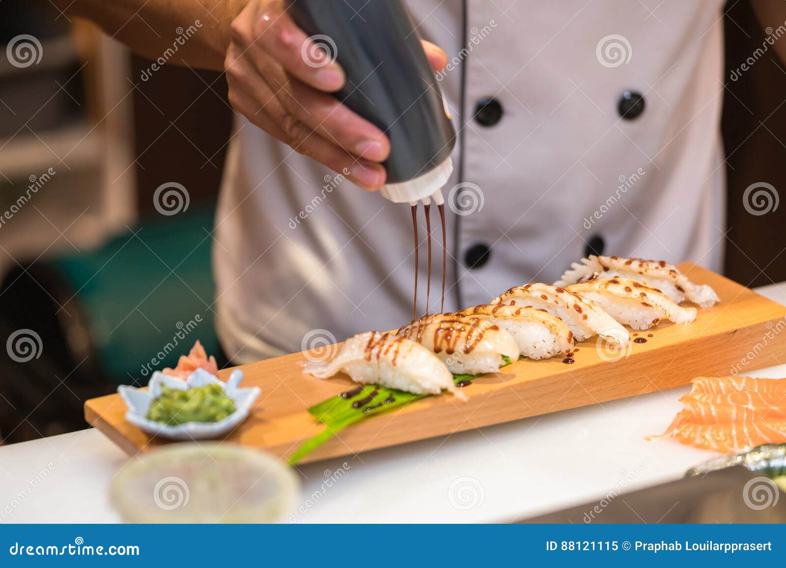 Chef Preparing Sushi in the Restaurant Kitchen Stock Image - Image of ...