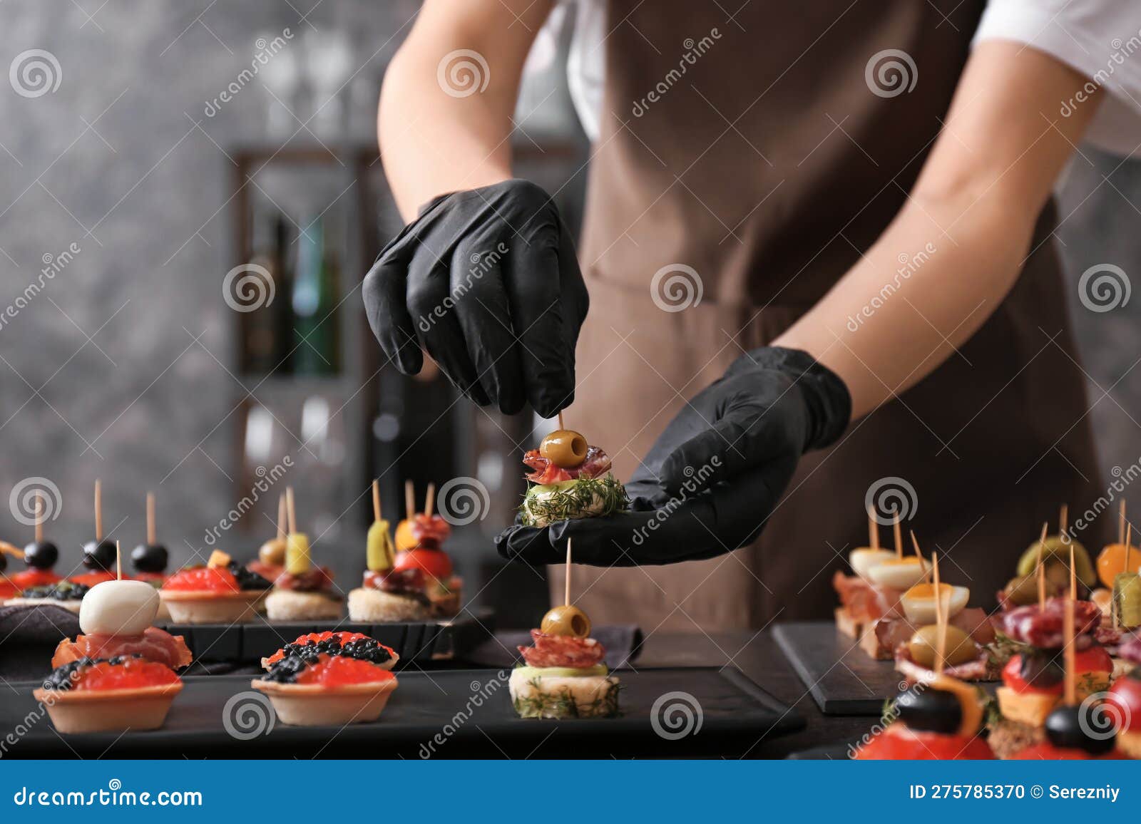 Chef Preparing Tasty Canapes for Serving Stock Photo - Image of ...