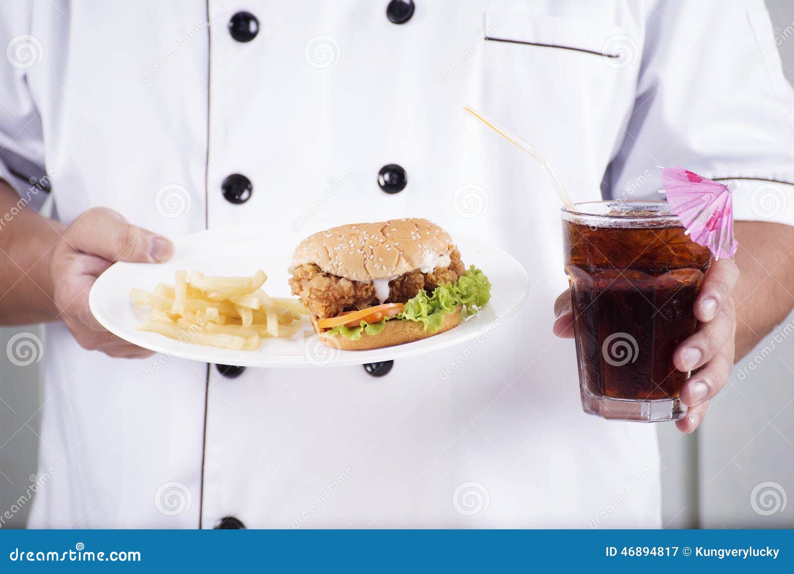 Chef Present a Burger and Cola Drink Stock Image - Image of color ...