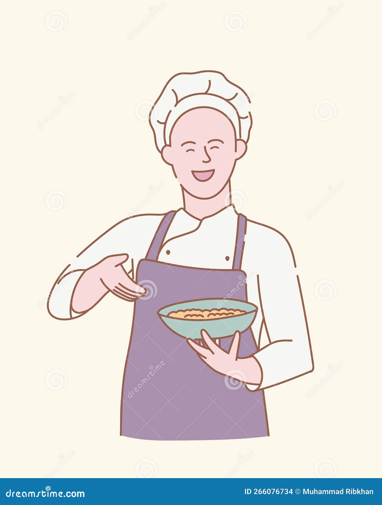 Chef Present Dish Food Culinary with Outline or Line and Clean Simple ...