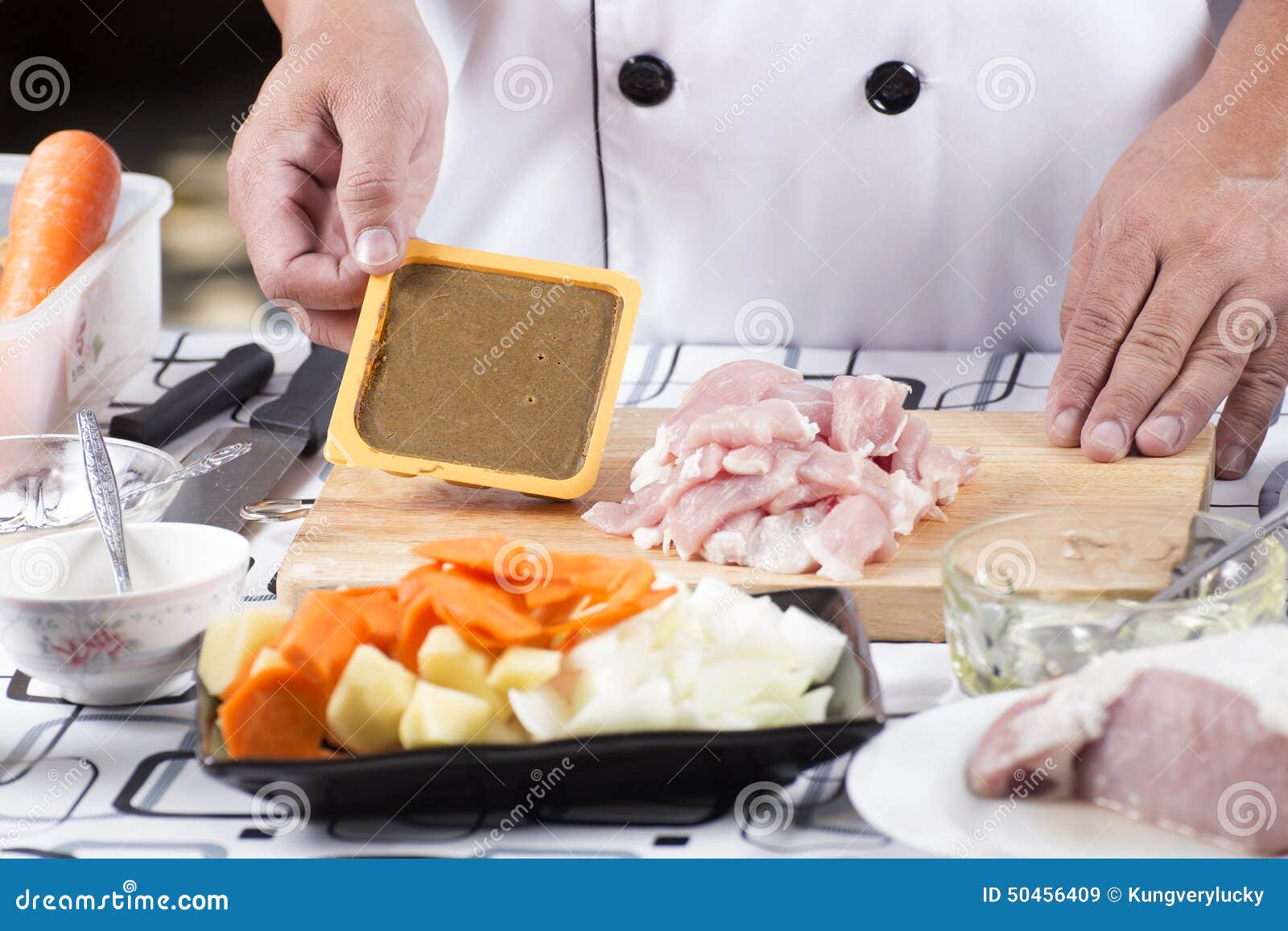 Chef Present Japanese Curry Paste and Ingredient Stock Image - Image of ...