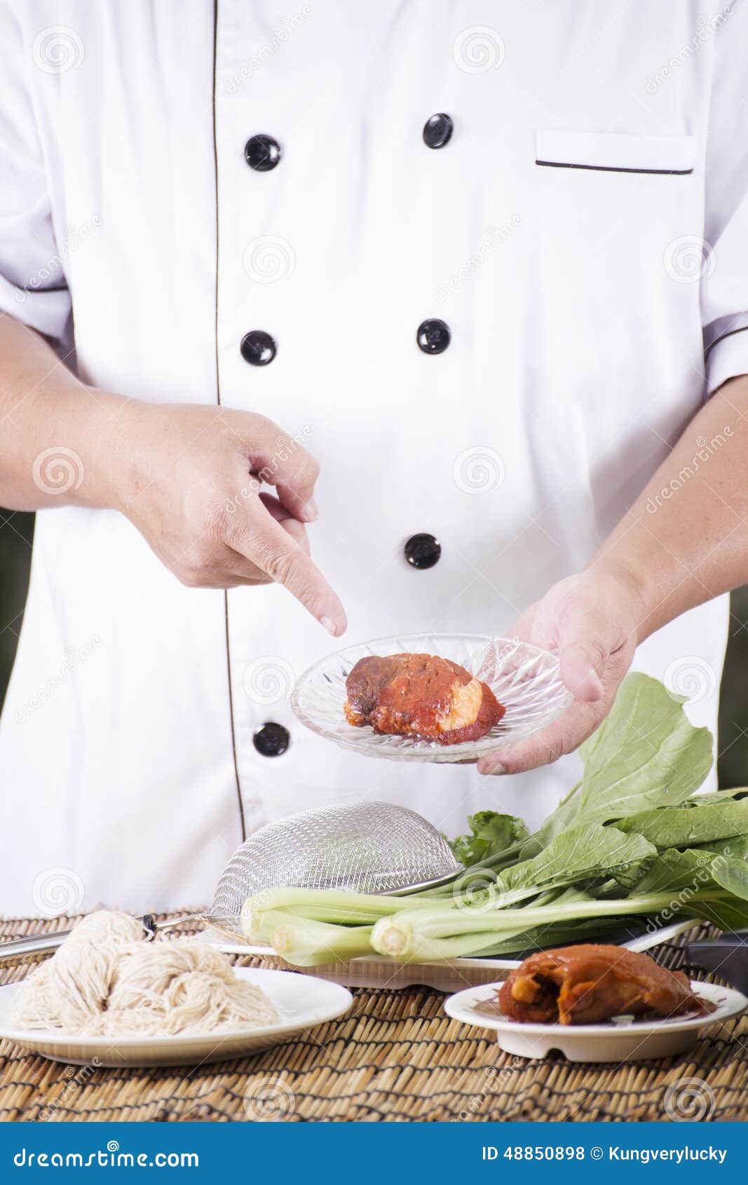 Chef Present Noodle with Noodle Ingredient Stock Photo - Image of table ...