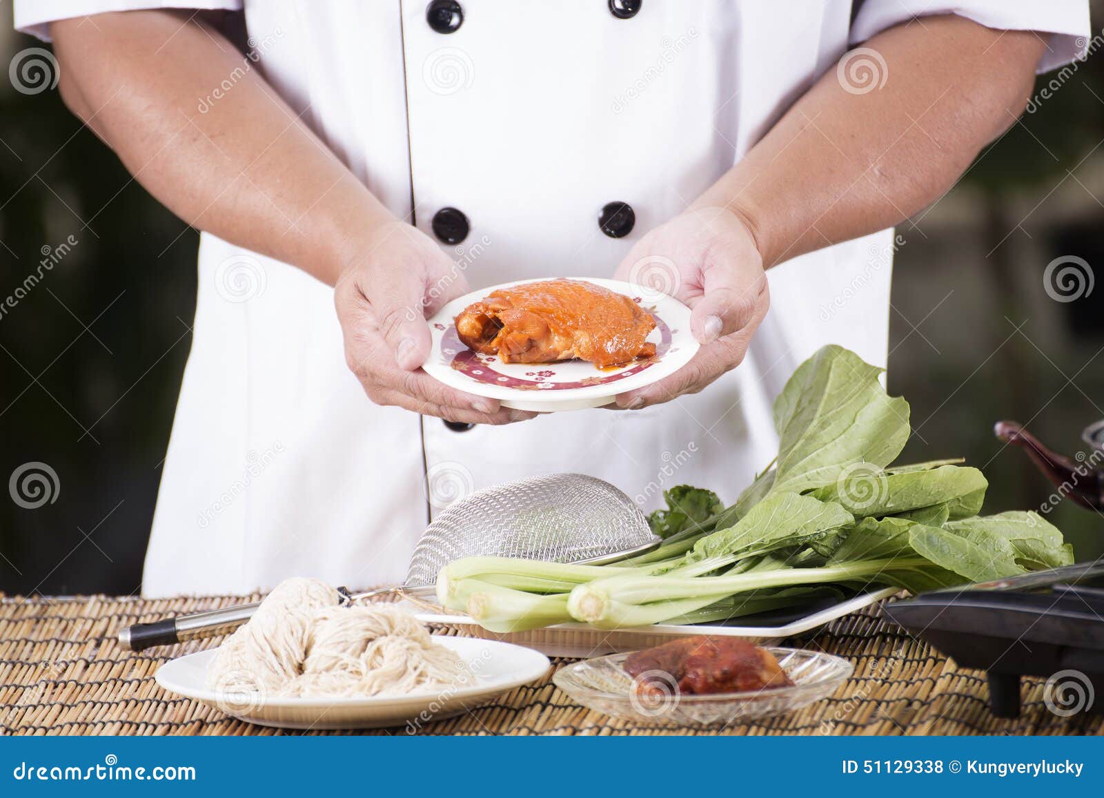 Chef Present Noodle with Noodle Ingredient Stock Photo - Image of ...
