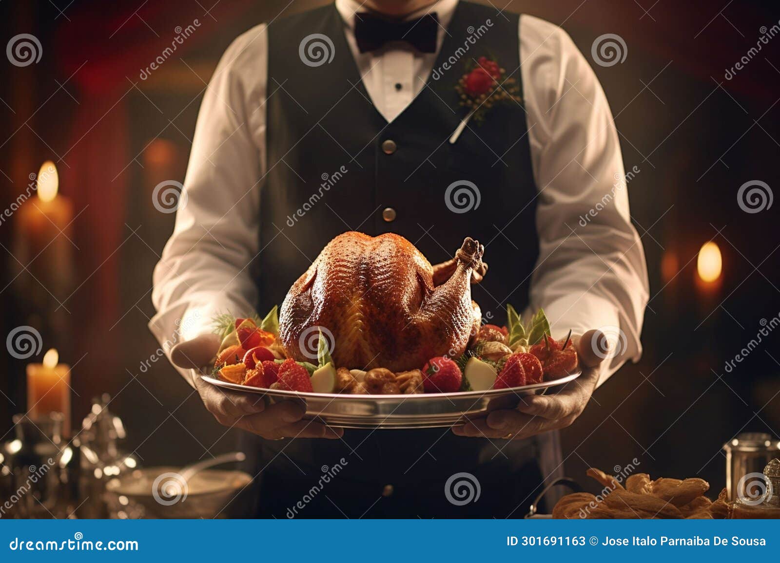 Chef Presenting a Perfectly Cooked Turkey on a Stock Illustration ...