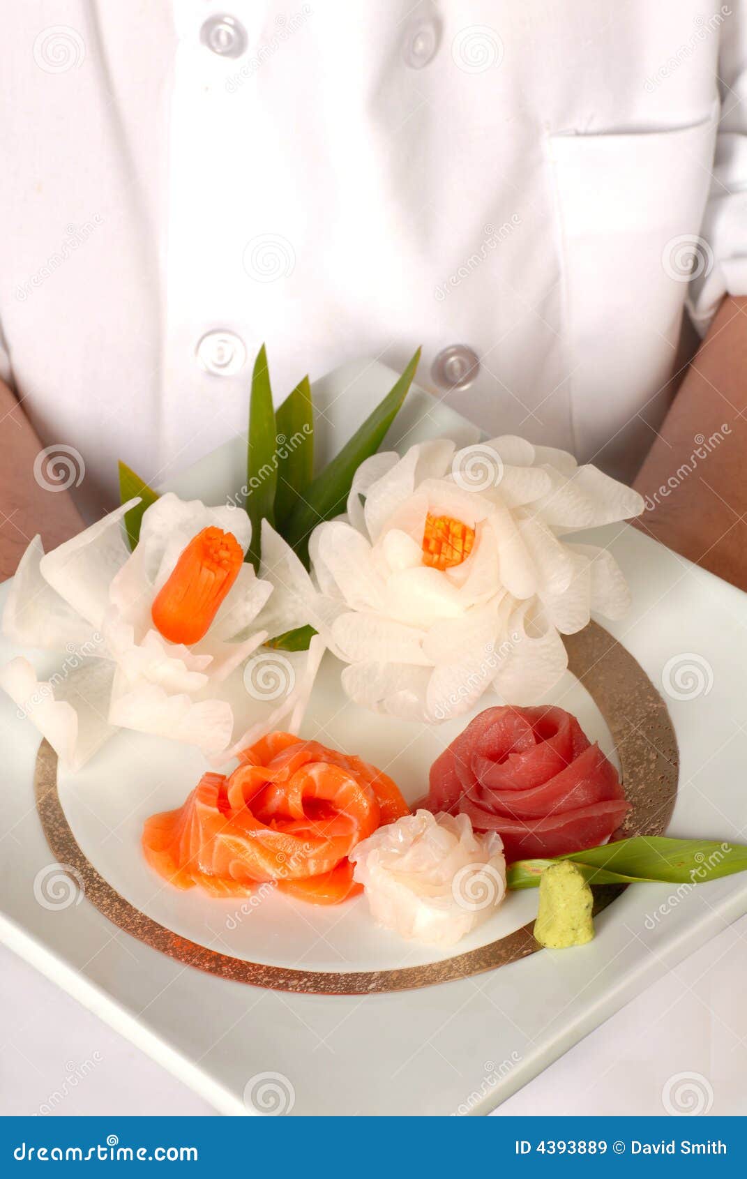 Chef Presenting Plate of Decrative Sashimi Stock Image - Image of plate ...