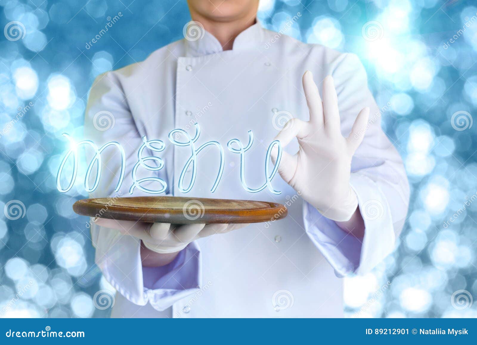 The chef presents a menu. stock image. Image of restaurant - 89212901