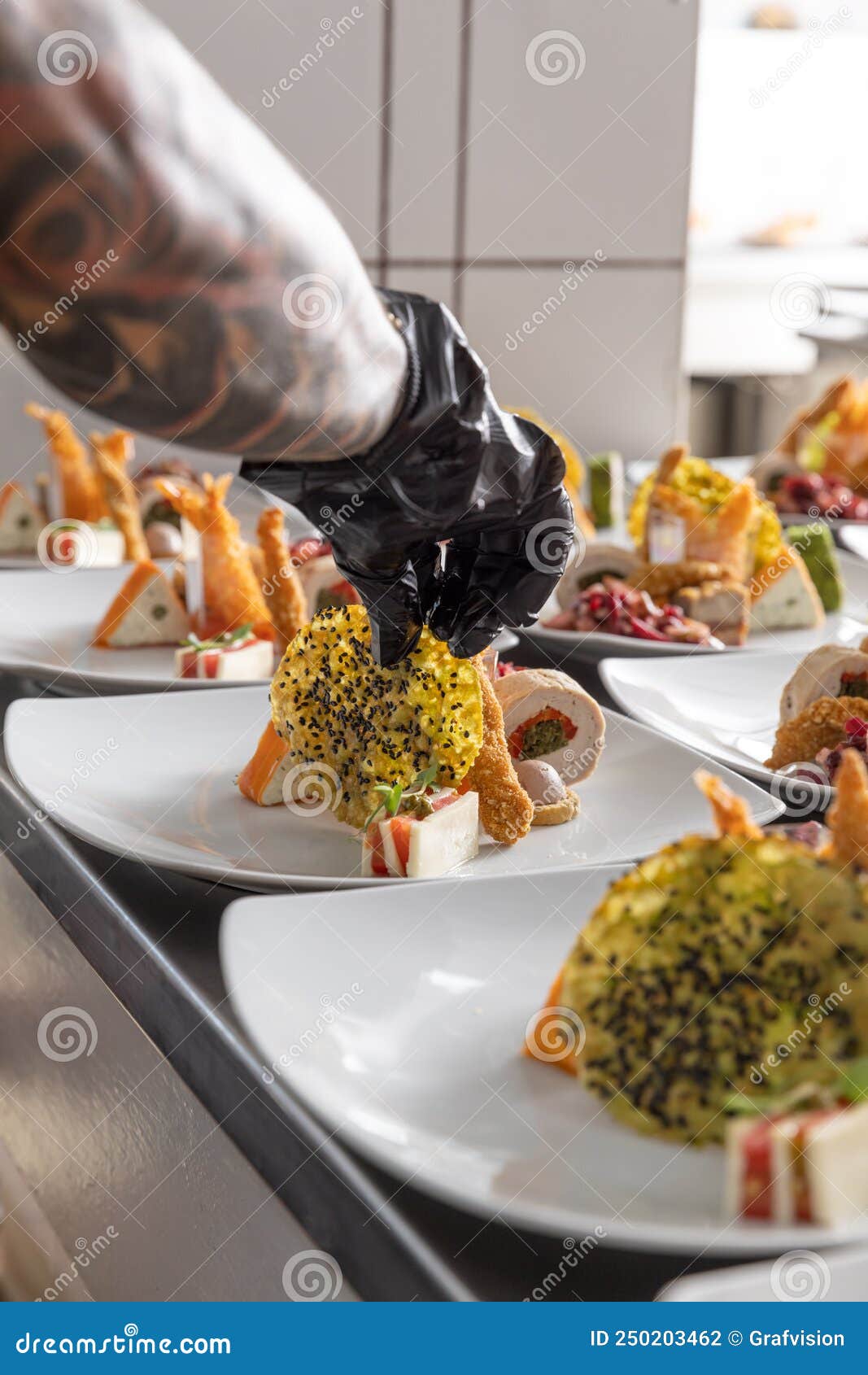 Chef is in Process of Preparing Catering Food Table Stock Photo - Image ...