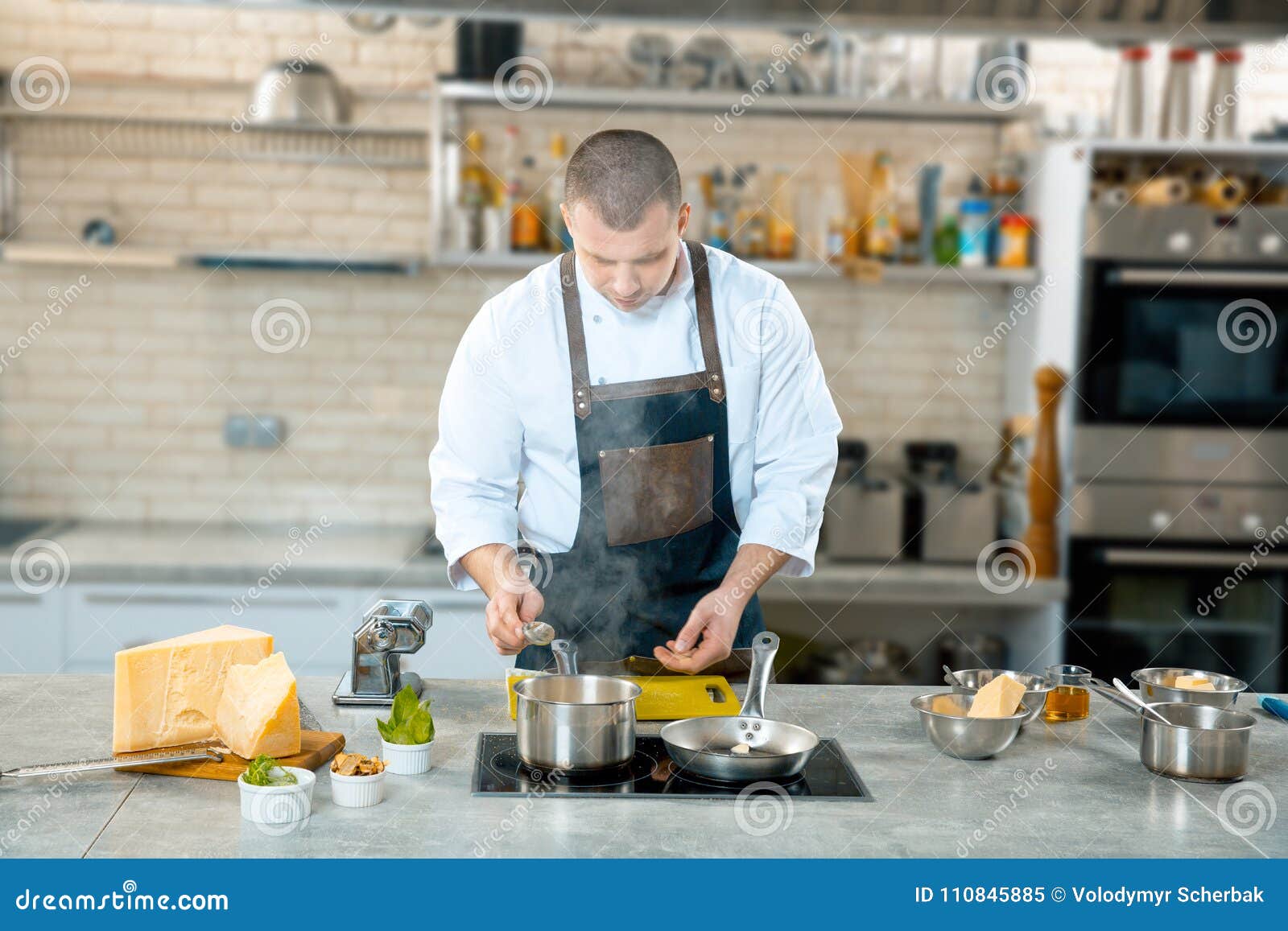 A Chef in a Process - Preparing Italian Dish Stock Image - Image of ...
