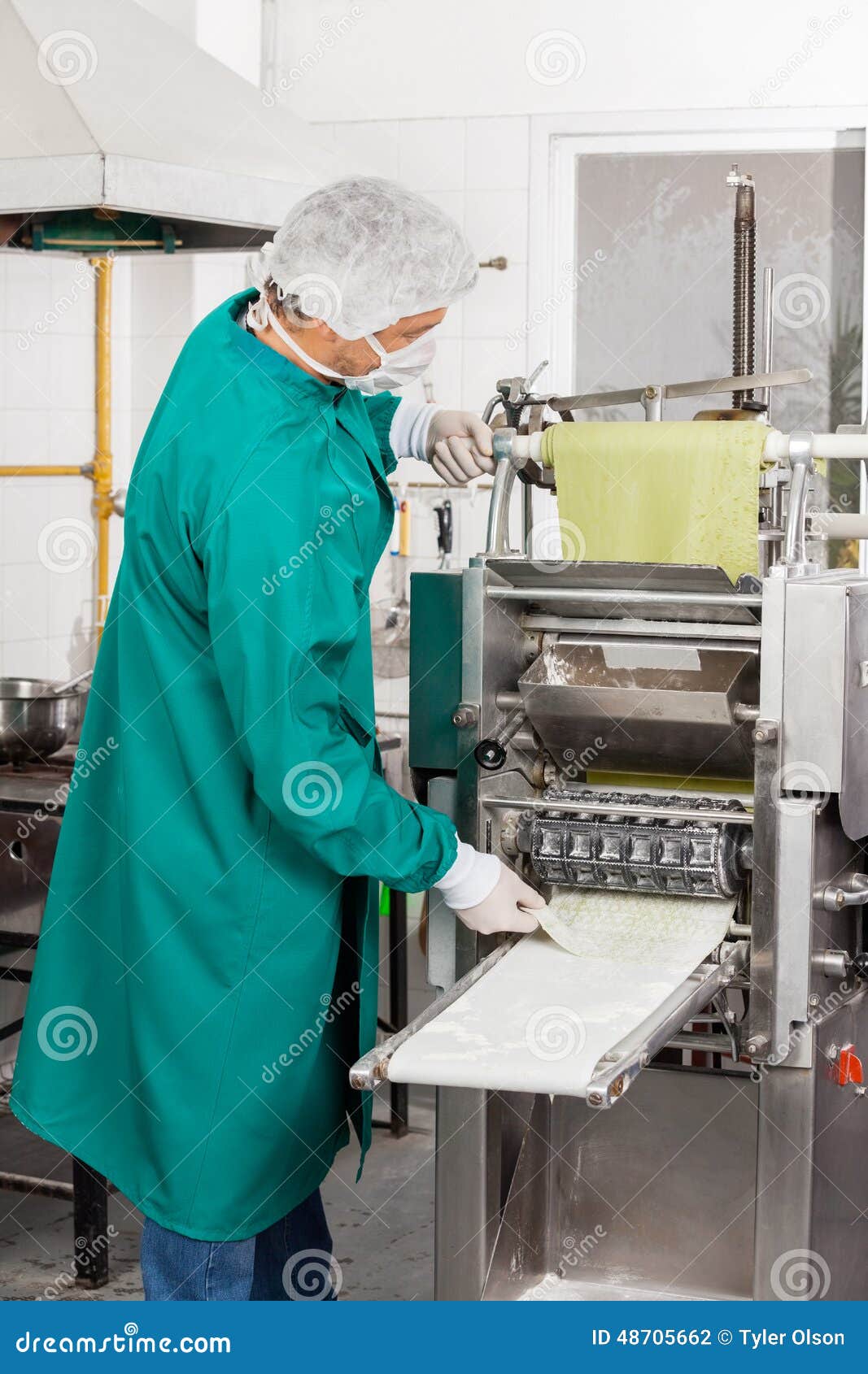 Chef Processing Ravioli Pasta in Machine Stock Photo - Image of people ...