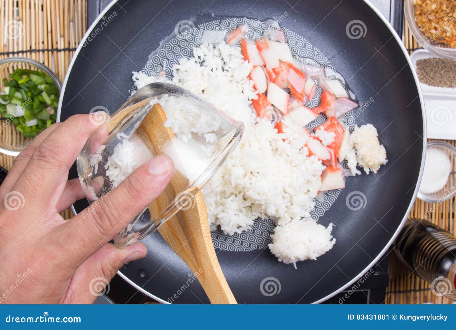 Chef Put Cooking Rice To Pan Stock Image - Image of knife, recipe: 83431801