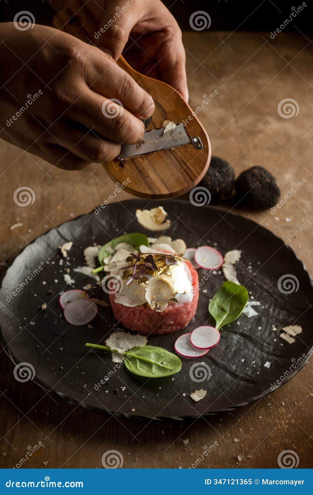 Chef Puts Truffle on Tartare Stock Image - Image of tartar, meal: 347121365