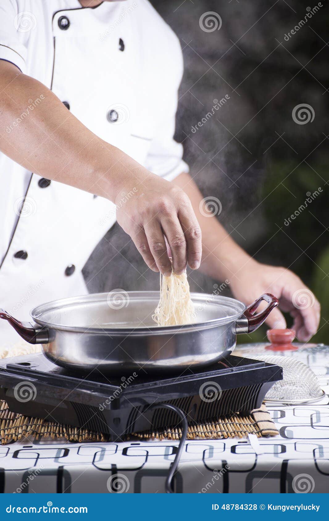 Chef Putting the Noodle To the Pot Stock Photo - Image of class, asian ...